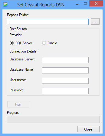 Setting the Crystal Reports DSN and OLE DB provider